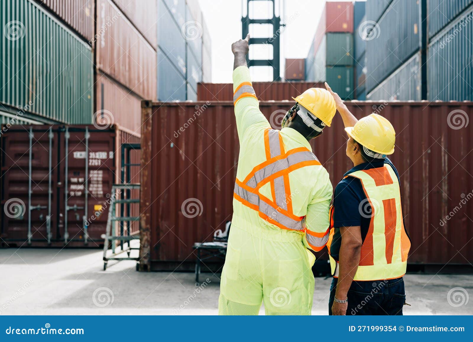 Warehouse Engineer Worker Working at Industrial Container Yard Stock ...