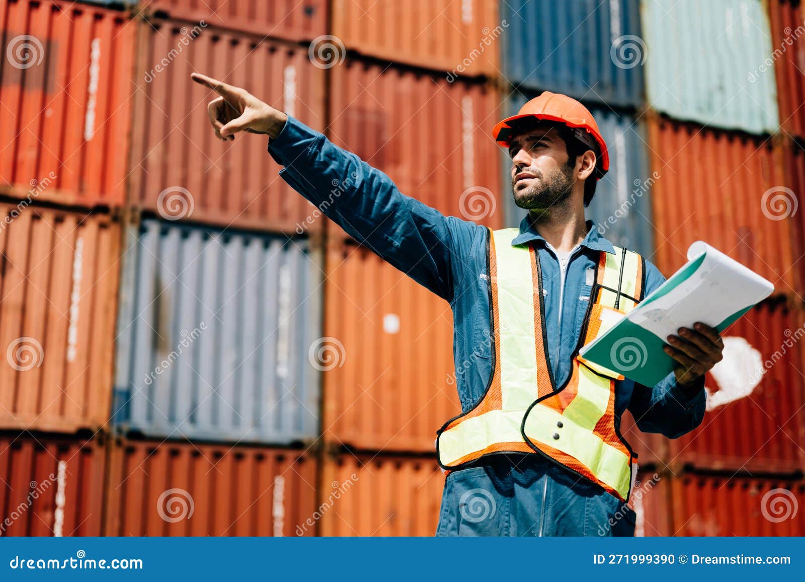 Warehouse Engineer Worker Working at Industrial Container Yard Stock ...