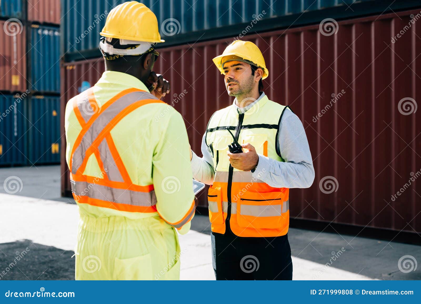 Warehouse Engineer Worker Working at Industrial Container Yard Stock ...