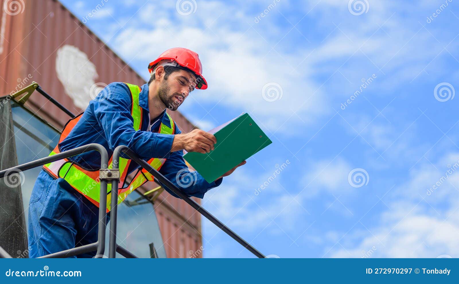 Warehouse Engineer Worker Working at Industrial Container Yard Stock ...