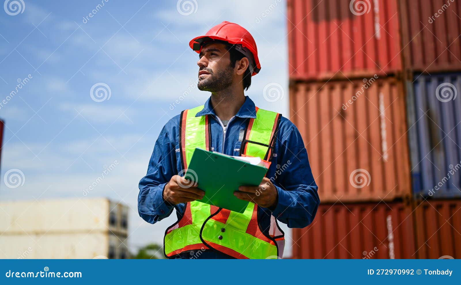 Warehouse Engineer Worker Working at Industrial Container Yard Stock ...