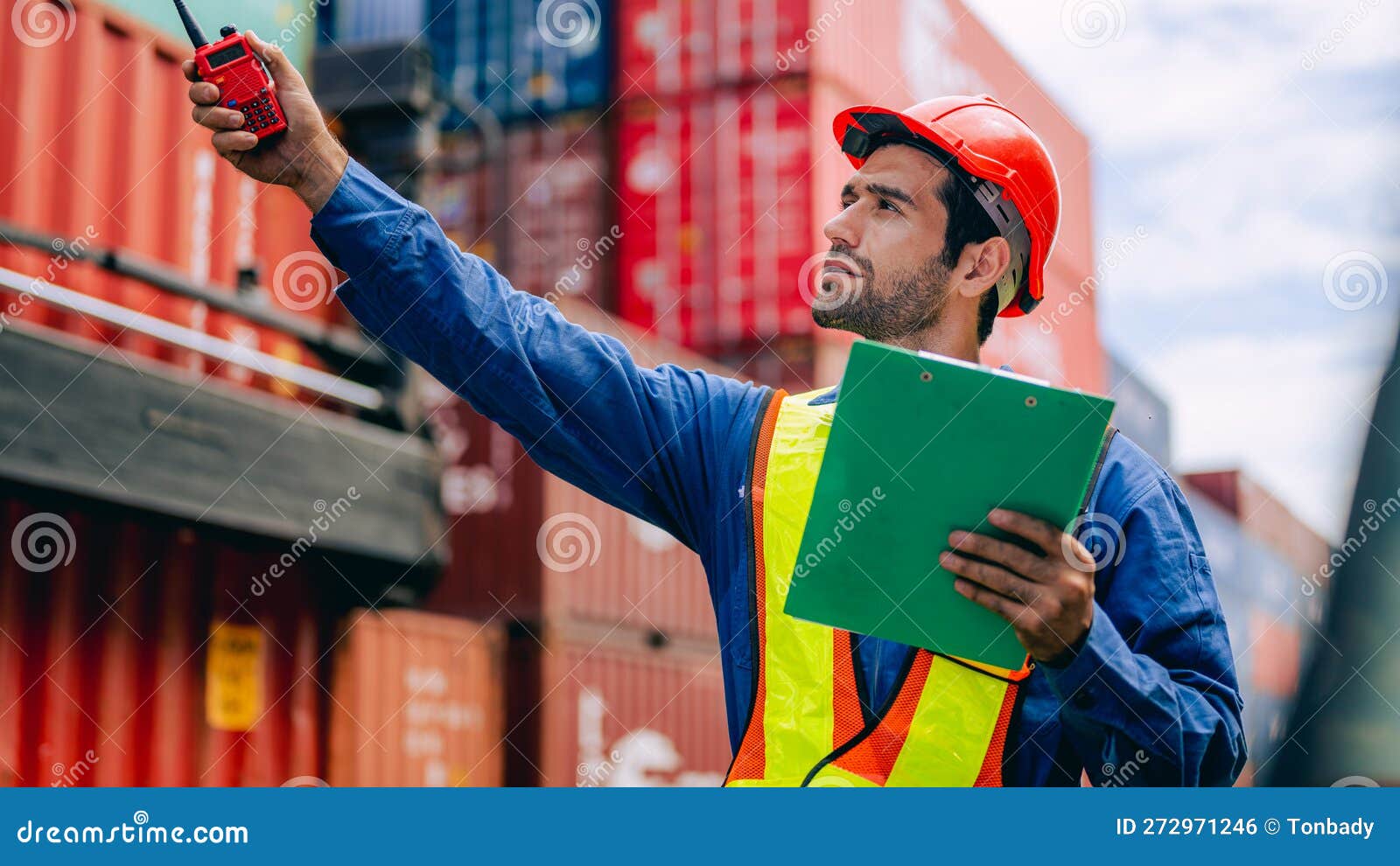 Warehouse Engineer Worker Working at Industrial Container Yard Stock ...