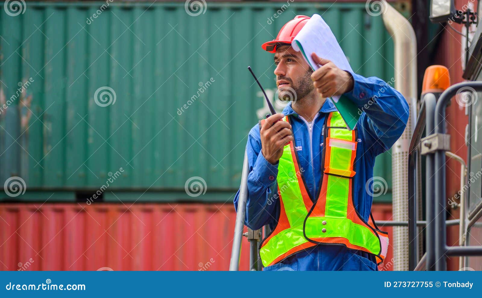 Warehouse Engineer Worker Working at Industrial Container Yard Stock ...