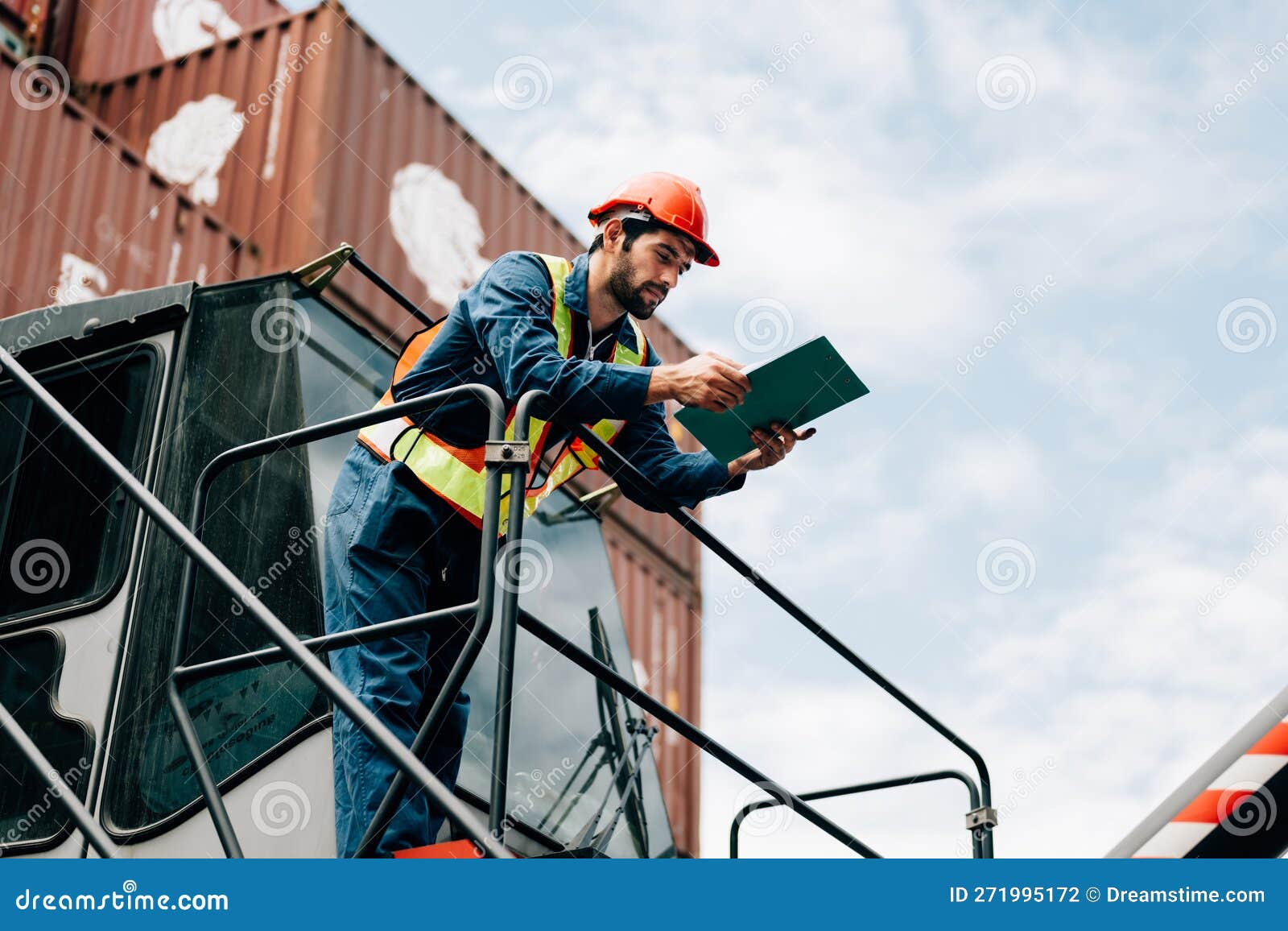 Warehouse Engineer Worker Working at Industrial Container Yard Stock ...