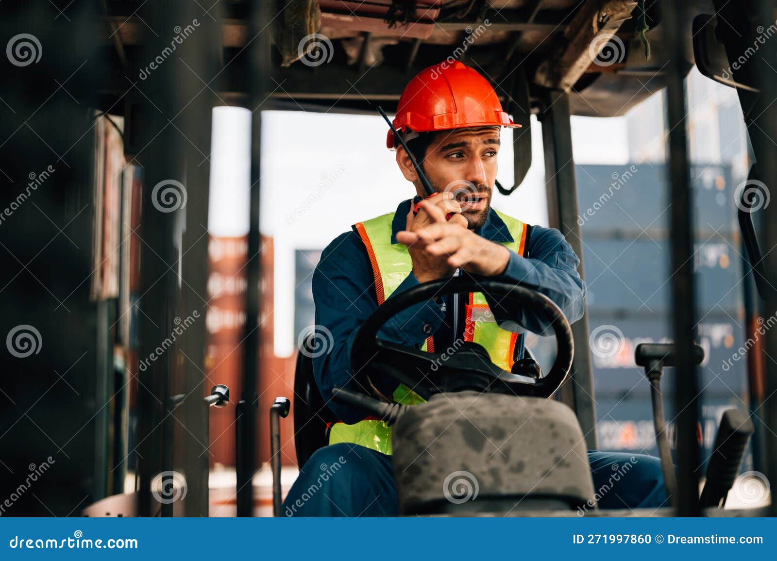 Warehouse Engineer Worker Working at Industrial Container Yard Stock ...