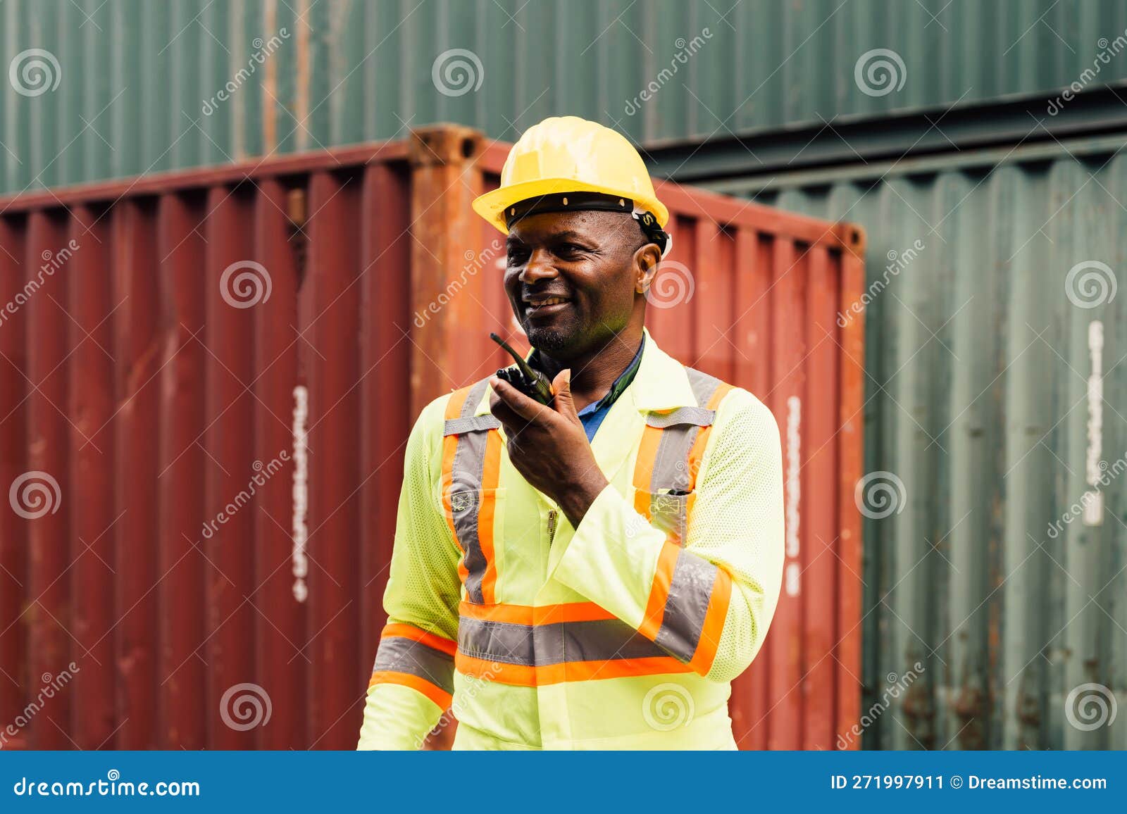 Warehouse Engineer Worker Working at Industrial Container Yard Stock ...