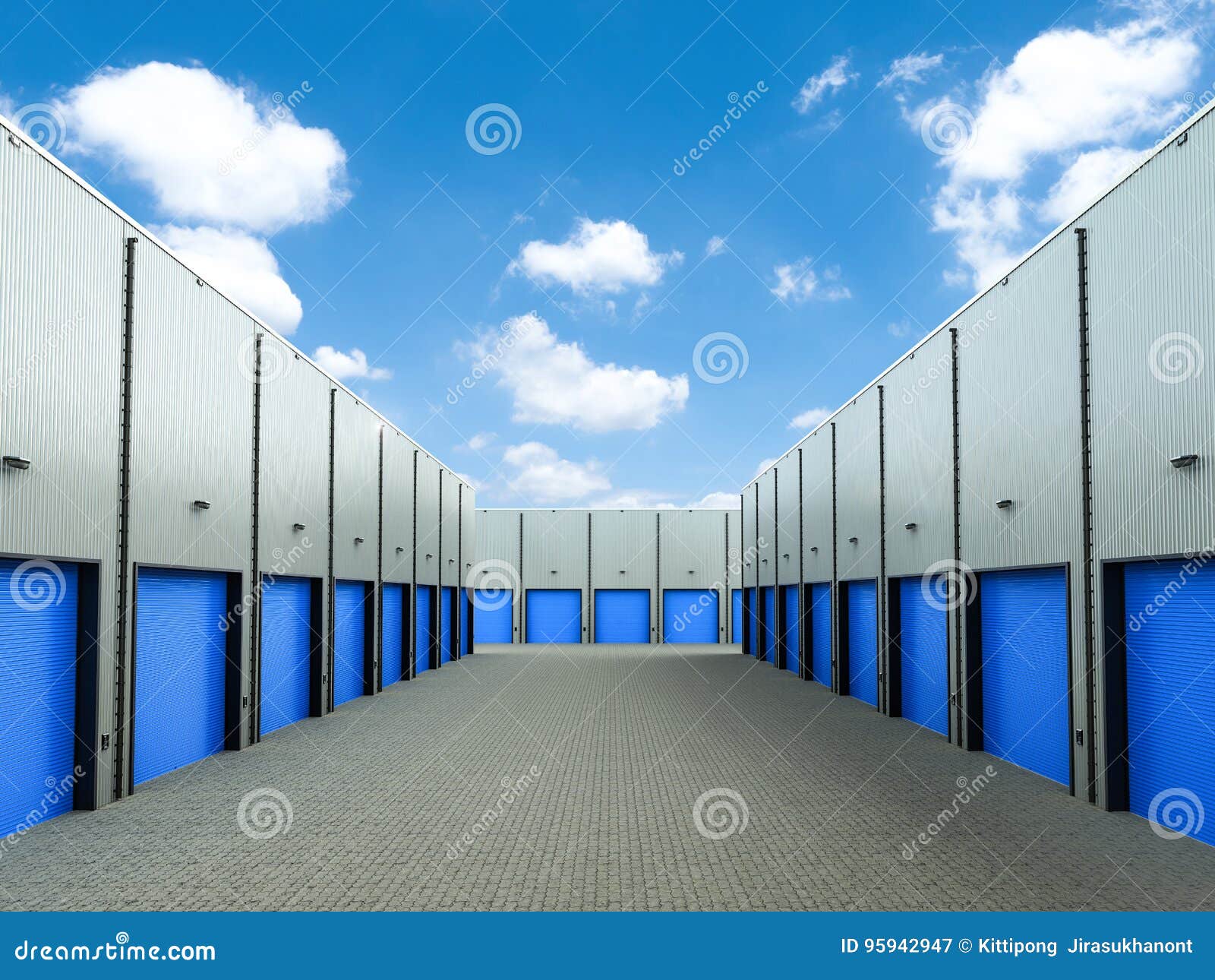Warehouse Exterior with Doors Closed Stock Image - Image of shutter ...