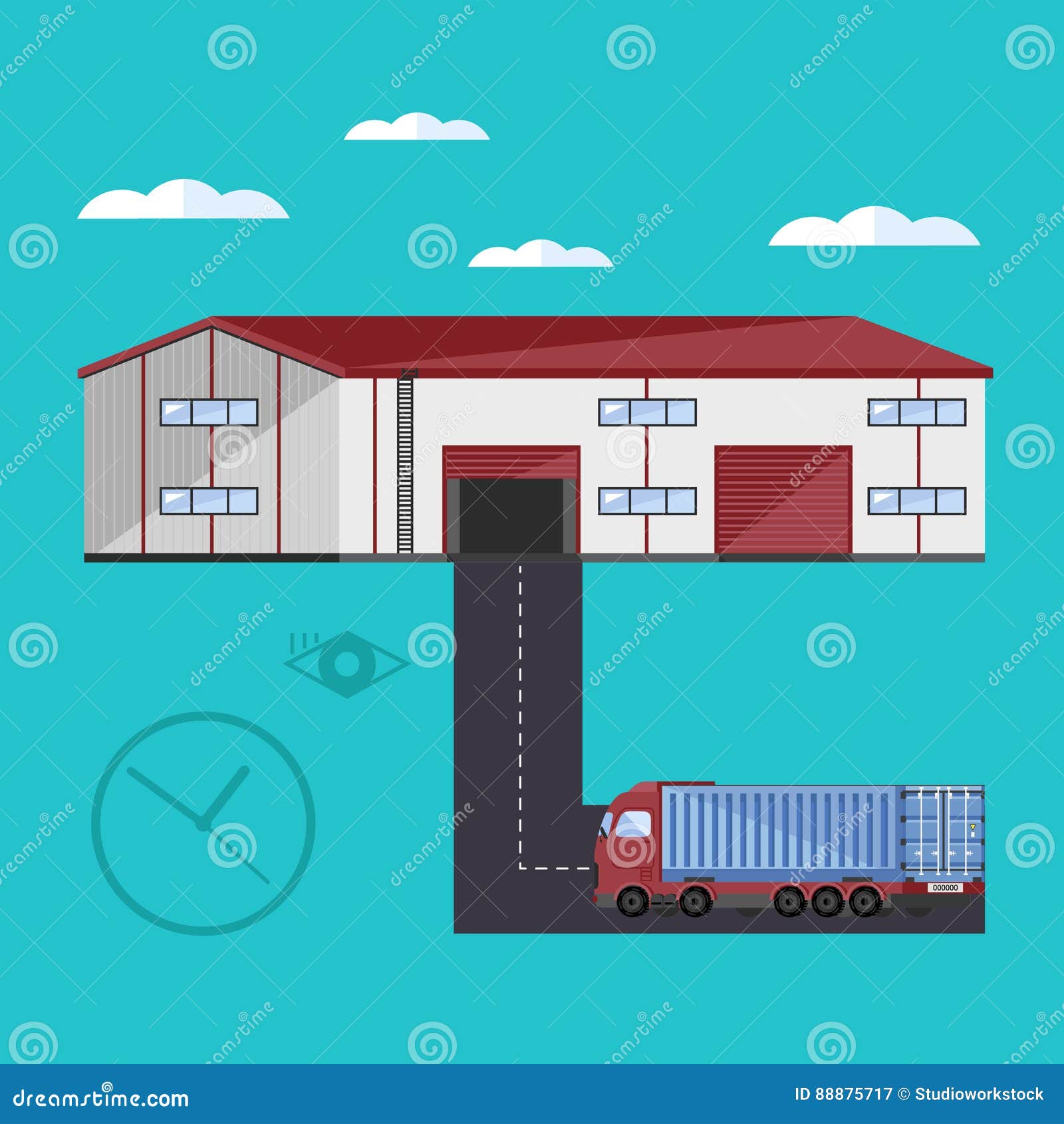 Warehouse Exterior Raster Illustration Stock Illustration ...