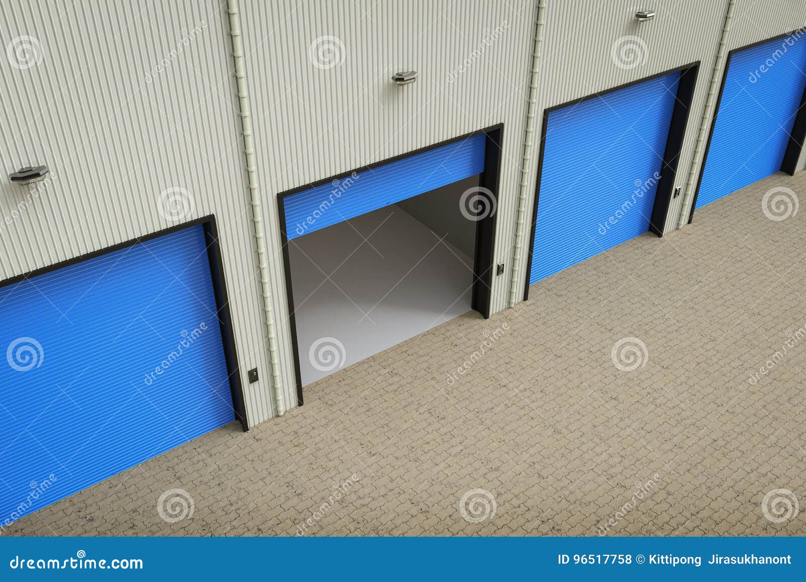 Warehouse Exterior with Shutter Doors Stock Illustration - Illustration ...