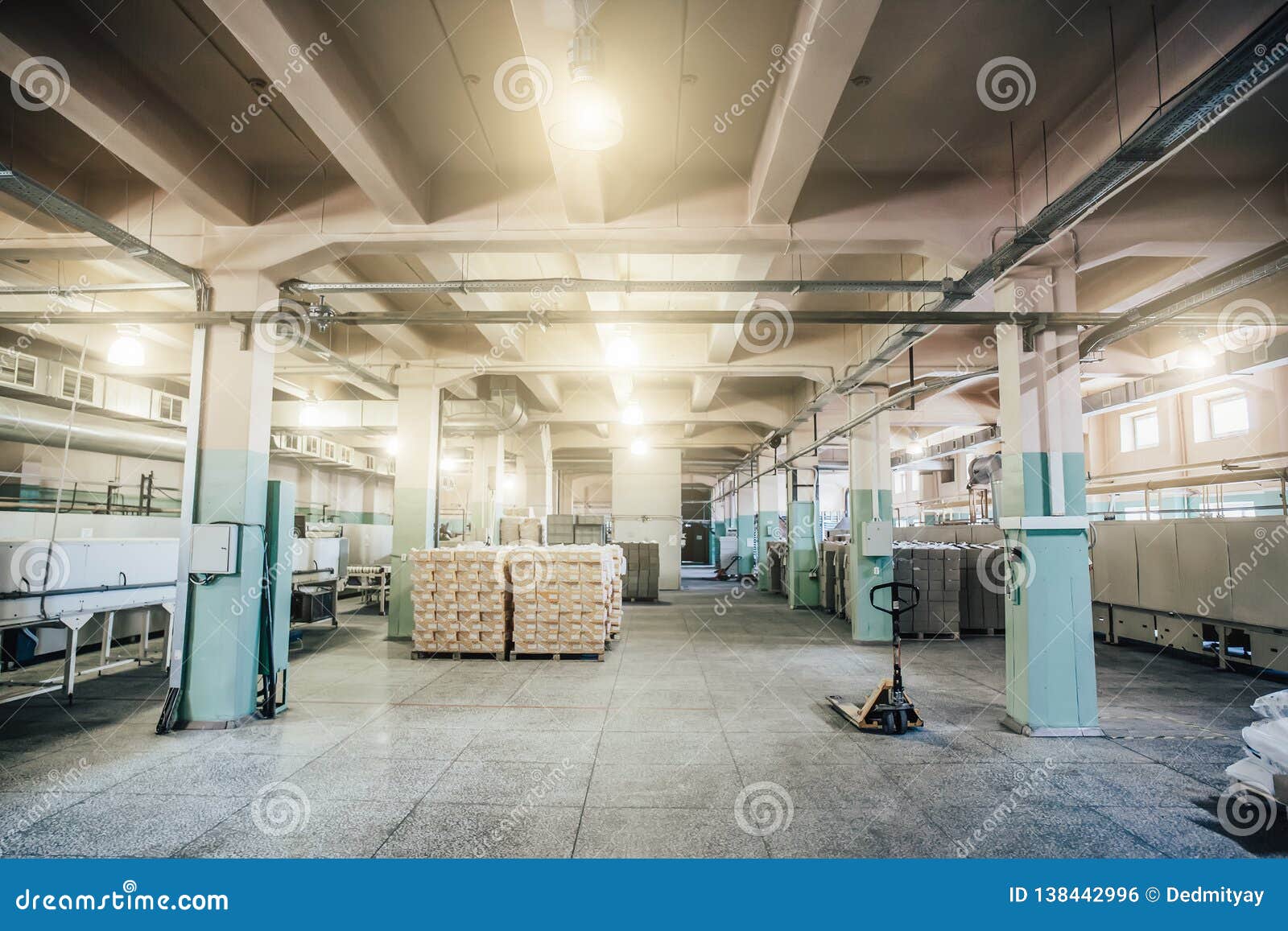 Warehouse in Factory Interior Inside with Boxes and Other Equipment ...