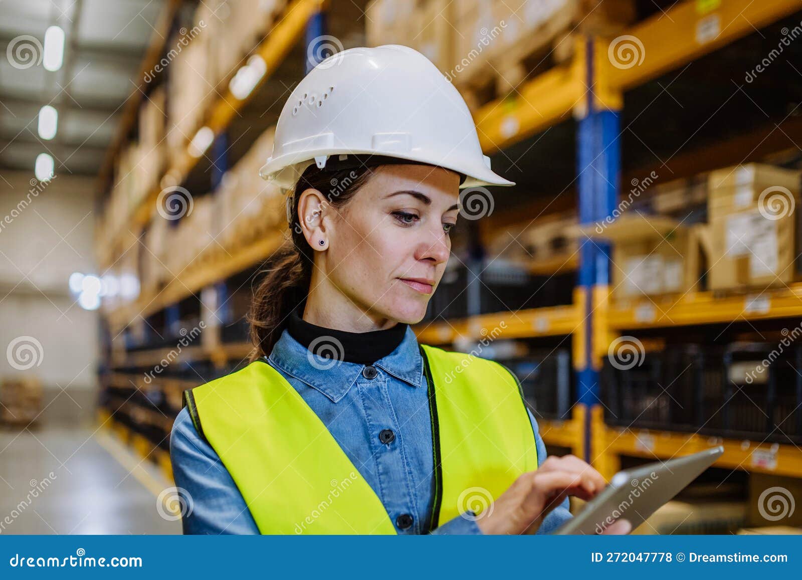 Warehouse Female Worker Checking Up Stuff in a Warehouse. Stock Photo ...