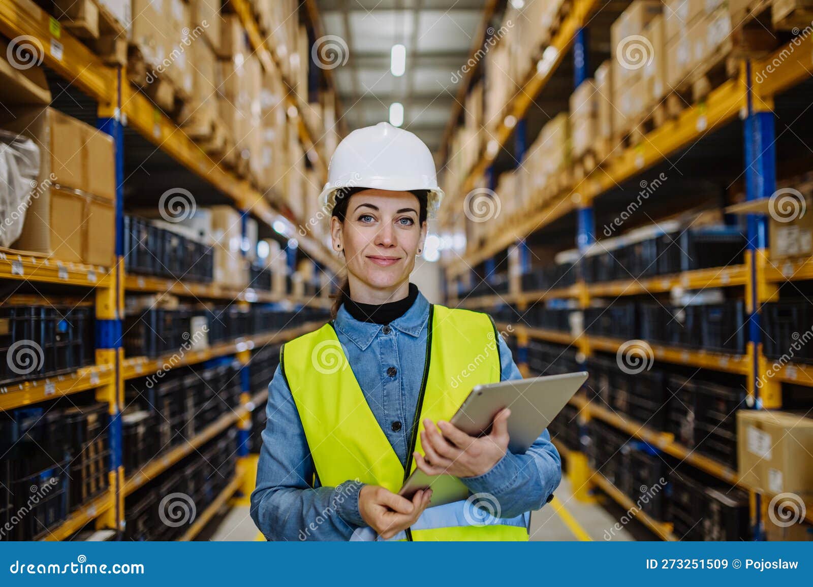 Warehouse Female Worker Checking Up Stuff in a Warehouse. Stock Image ...