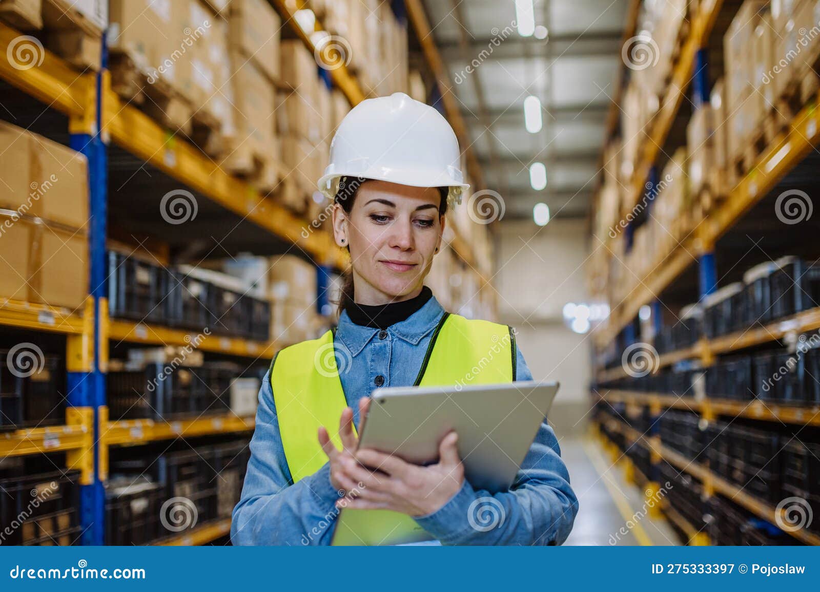 Warehouse Female Worker Checking Up Stuff in a Warehouse. Stock Image ...