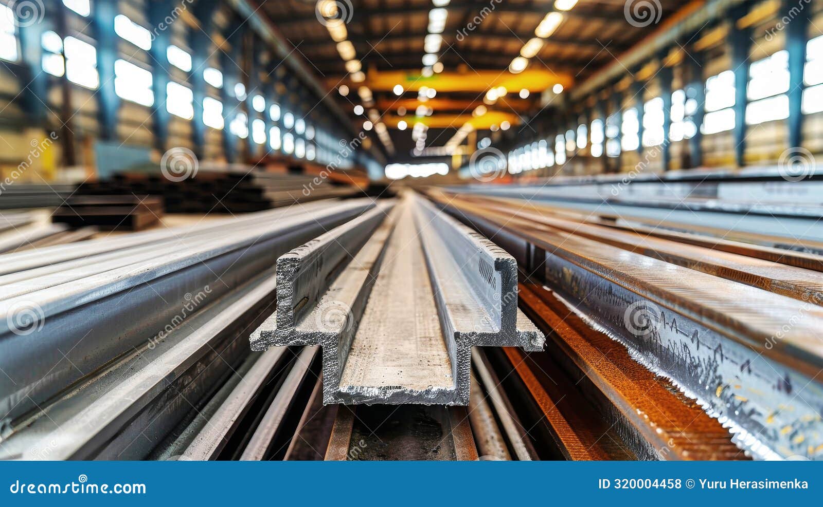A Warehouse Filled with an Abundance of Metal Beams Stacked Neatly in ...