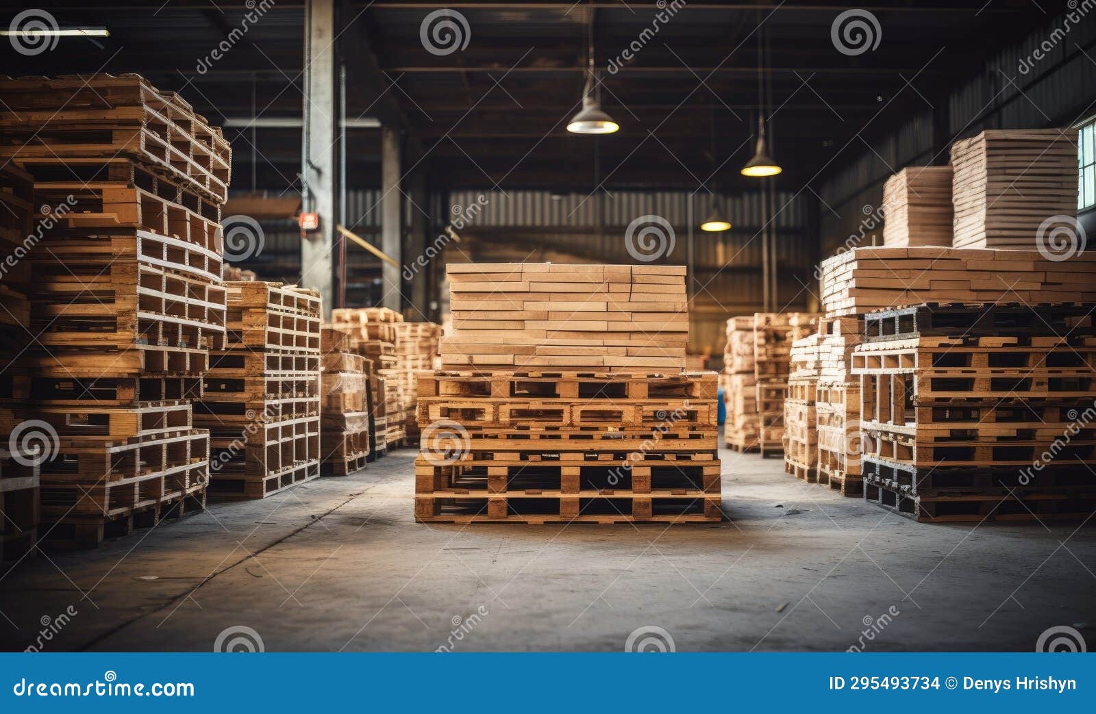 A Warehouse Filled with an Abundance of Stacked Timber Platforms Stock ...