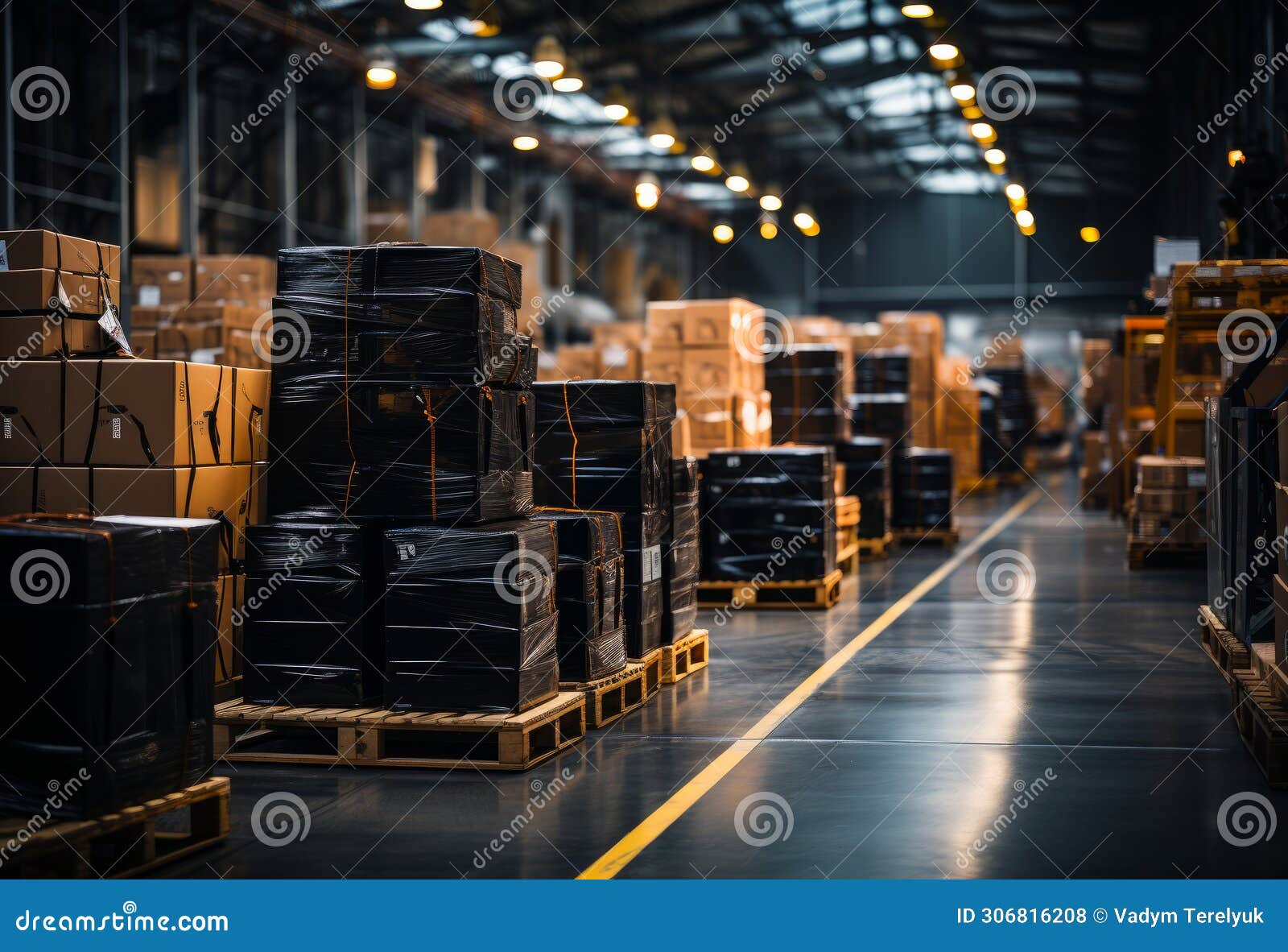 A Warehouse Filled with Boxes. a Large Warehouse Filled with Lots of ...