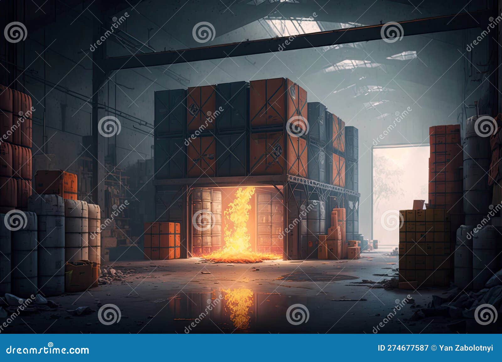 A Warehouse Filled with Flammable Materials. Generative AI Stock ...