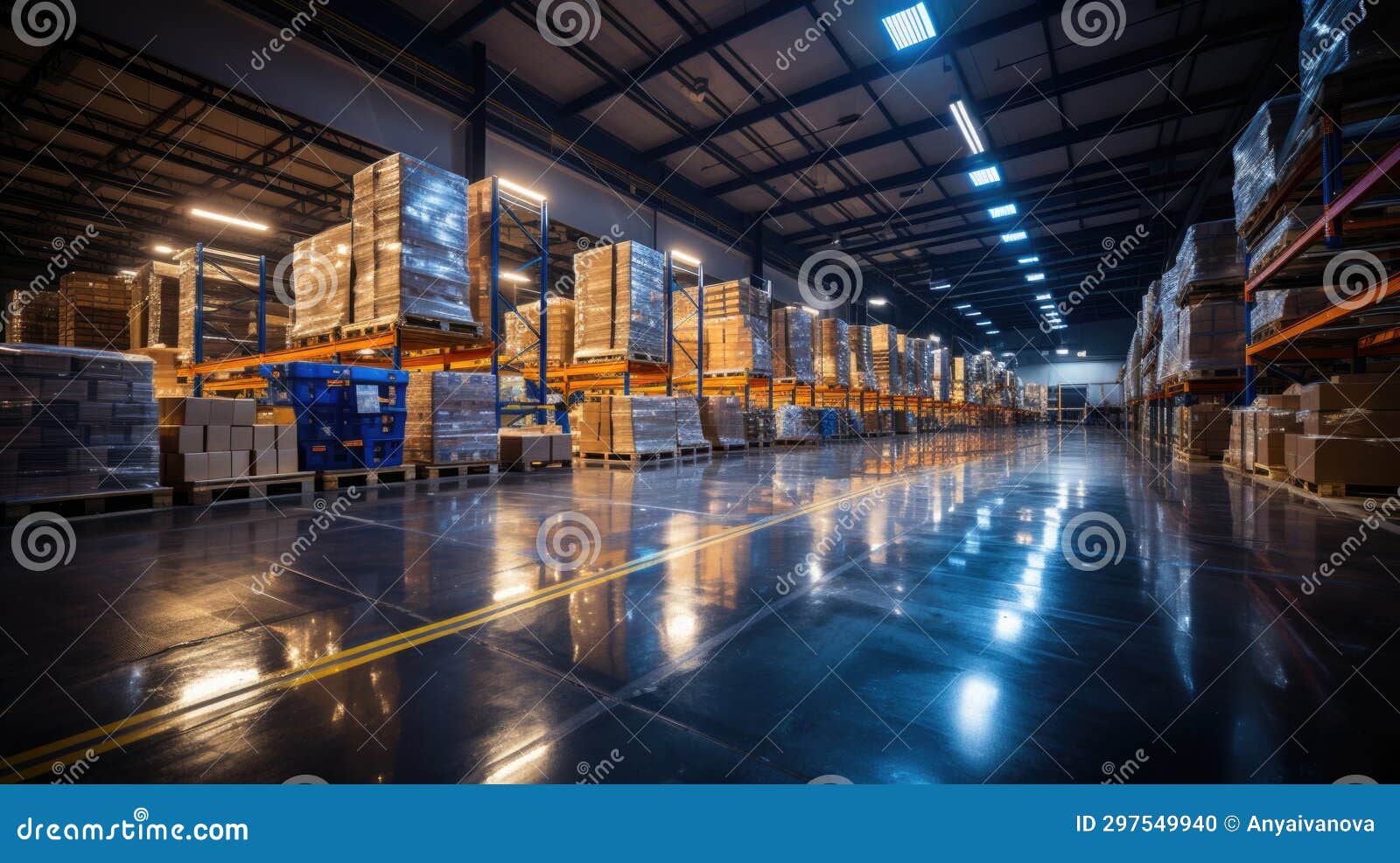 A Warehouse Filled with Lots of Boxes and Pallets Stock Photo - Image ...