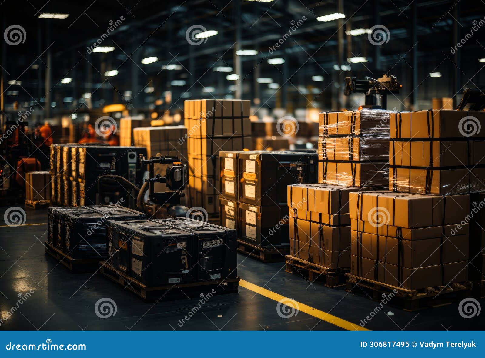 A Warehouse Filled with Lots of Boxes and Pallets Stock Image - Image ...
