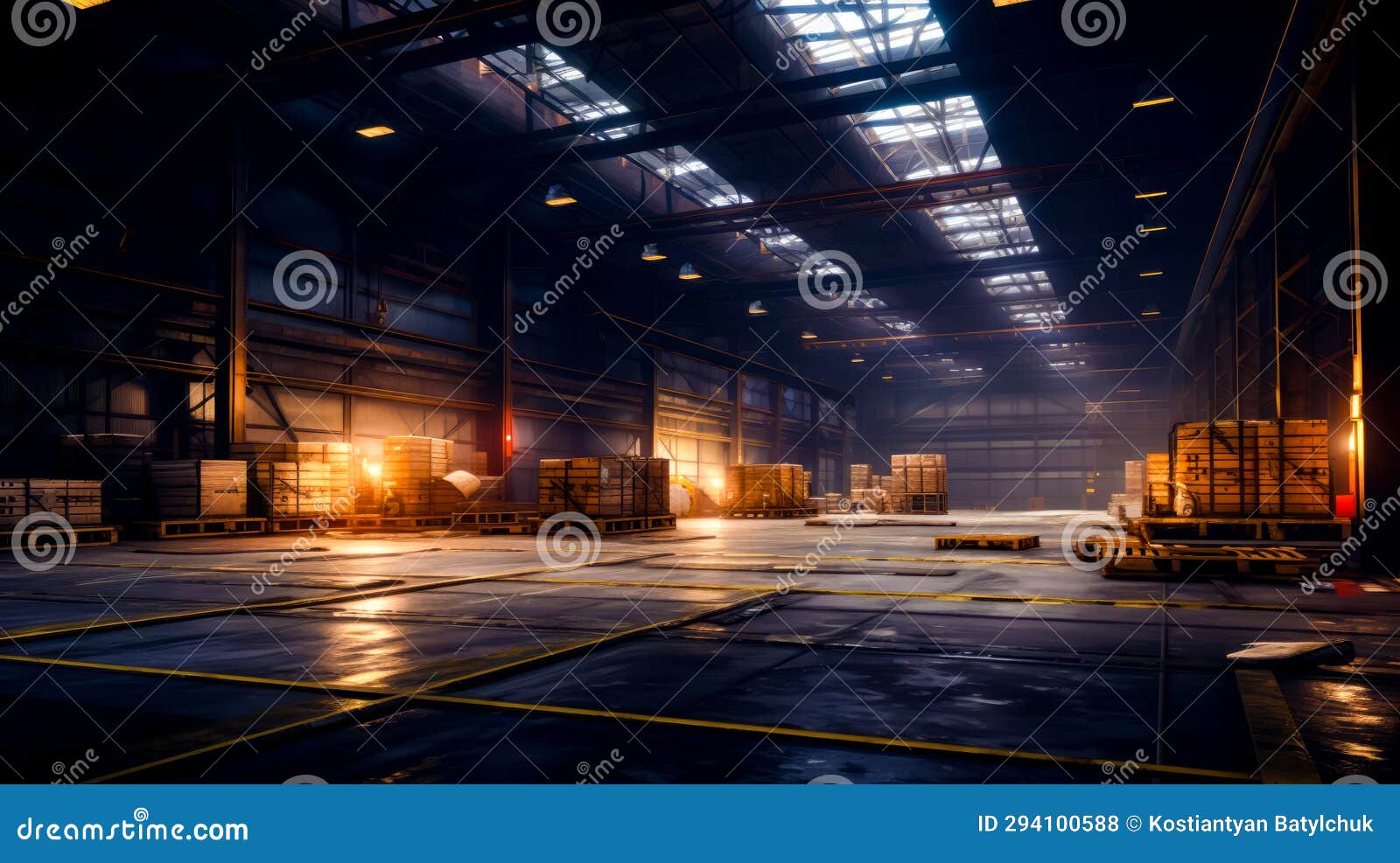 Warehouse Filled with Lots of Pallets and Pallets Stacked on Top of ...
