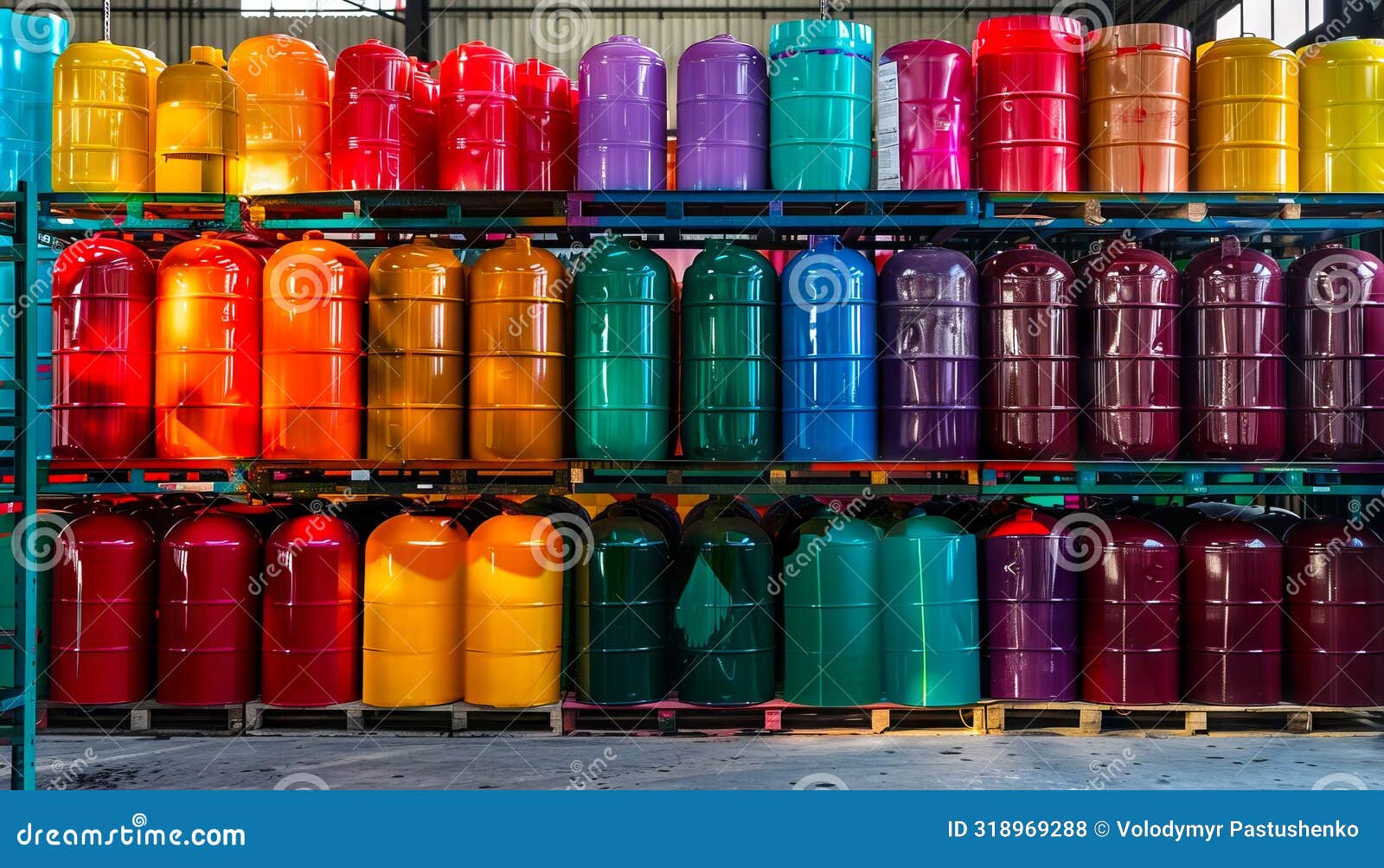 A Warehouse Filled with Many Different Colored Containers Stock Photo ...