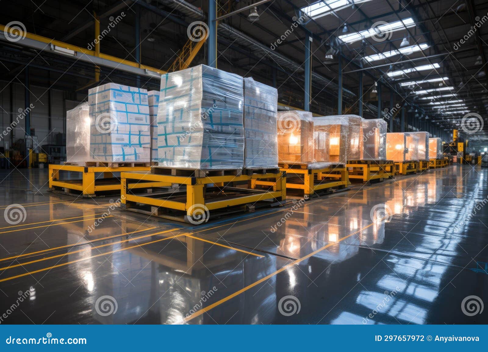 A Warehouse Filled with Pallets and Boxes Stock Photo - Image of ...