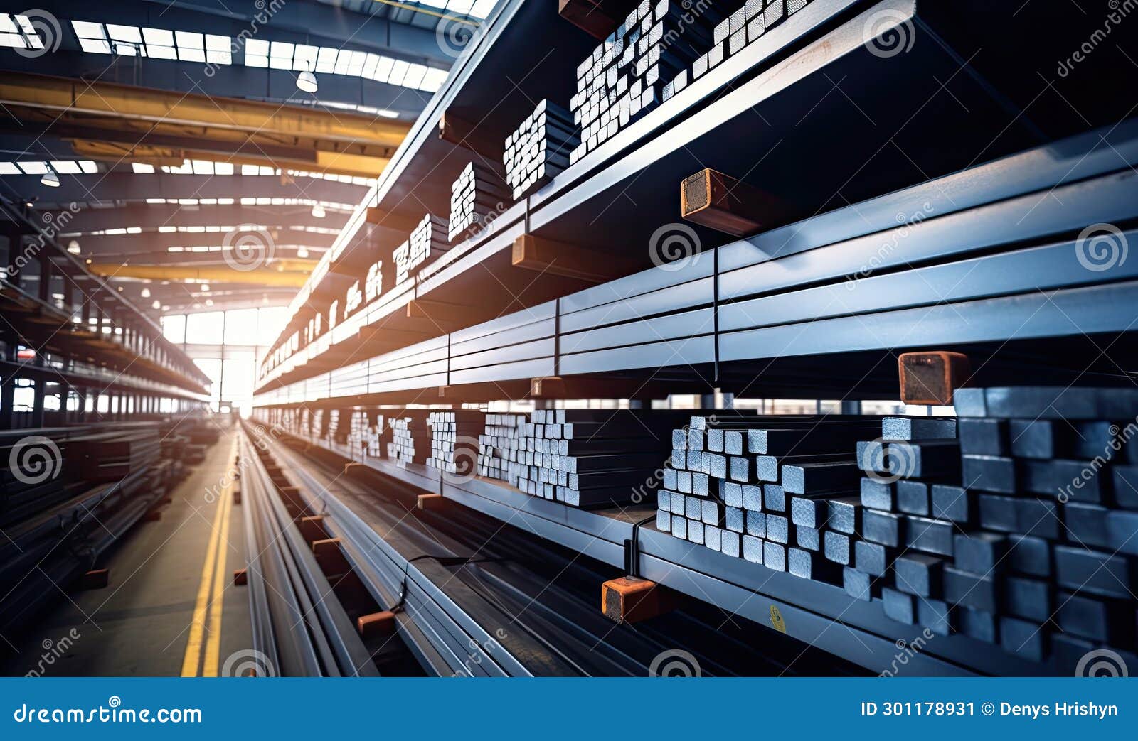 A Warehouse Filled with Shiny Metal Bars Stock Illustration ...
