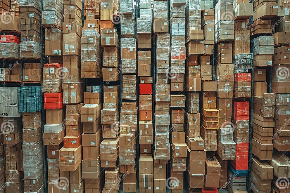 Warehouse Filled with Stacked Boxes Showcasing Organized Storage Stock ...
