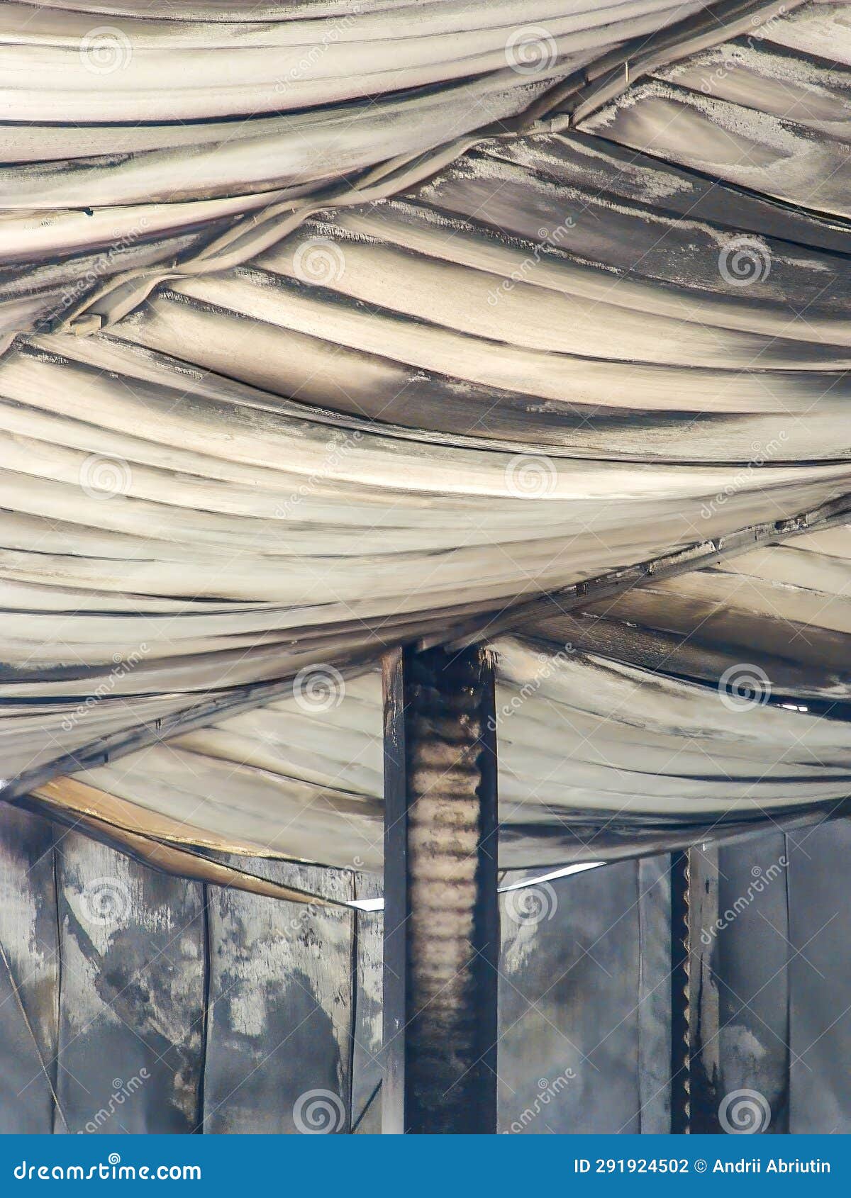 The Warehouse after the Fire. the Metal Frame of the Building Burned ...