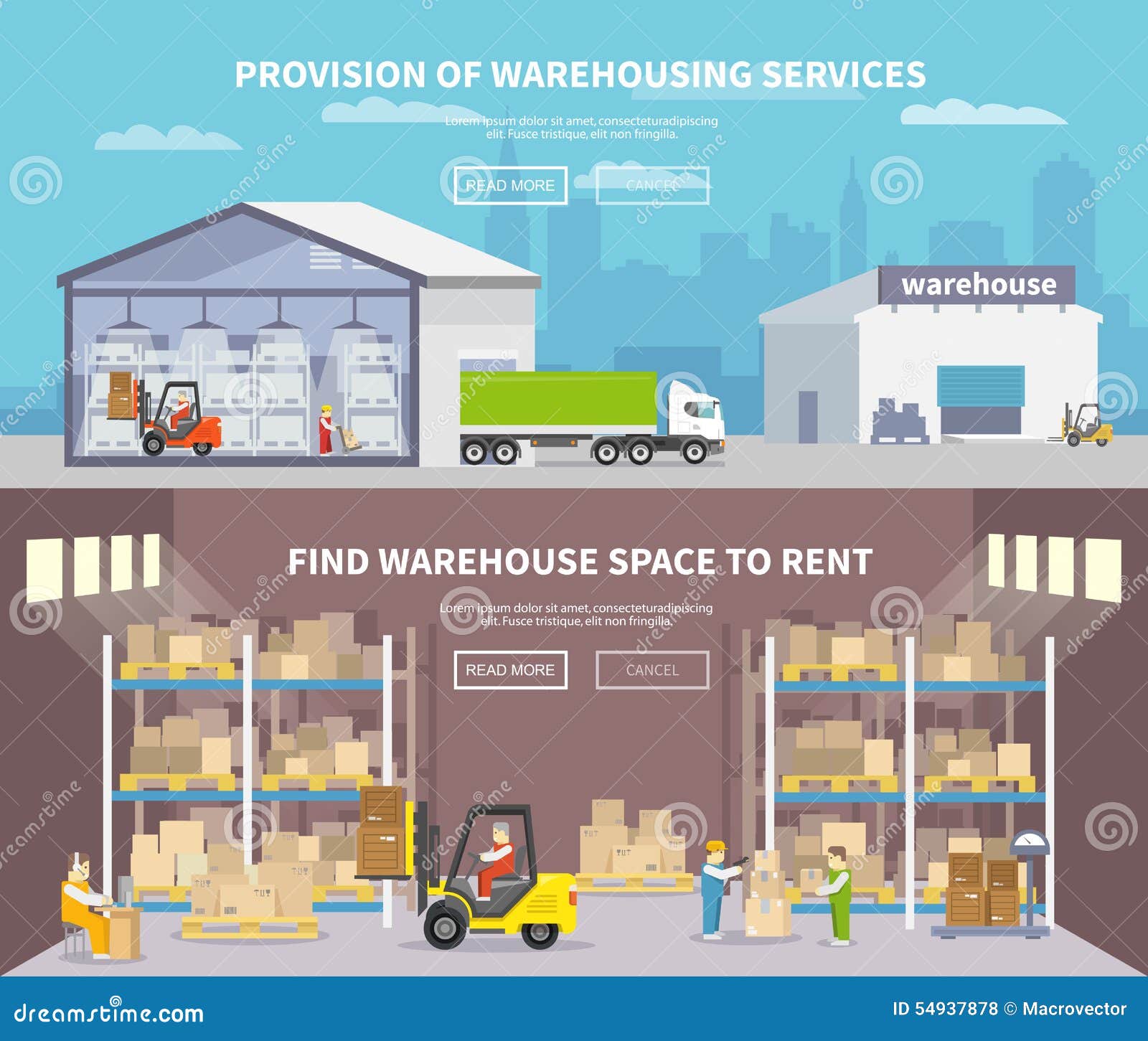 Warehouse Flat Banner Set stock vector. Illustration of background ...