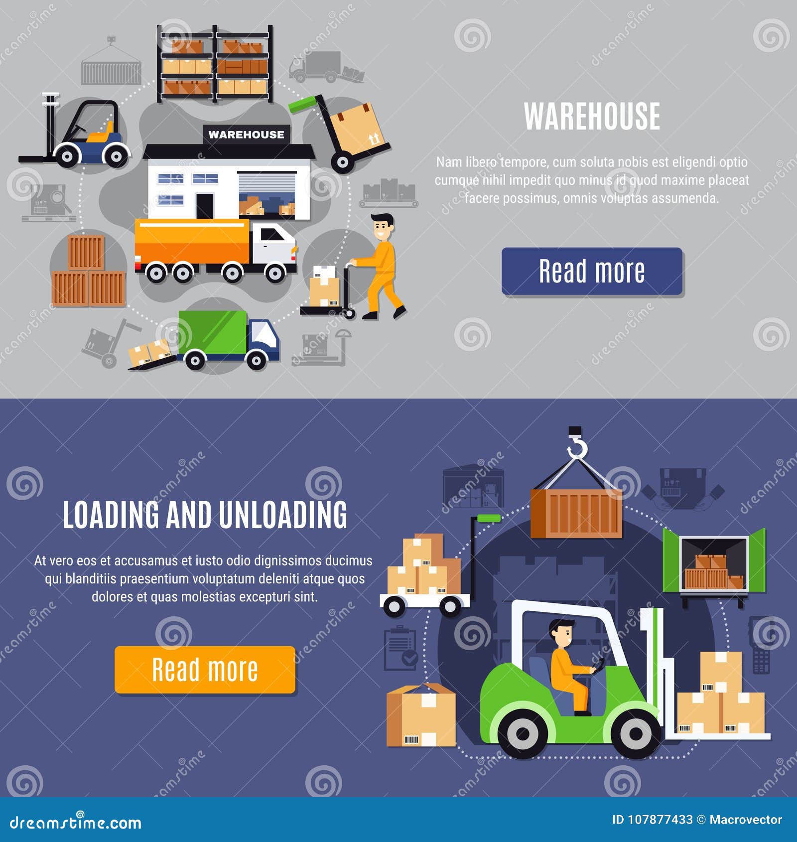 Warehouse Flat Banner Set stock vector. Illustration of delivery ...