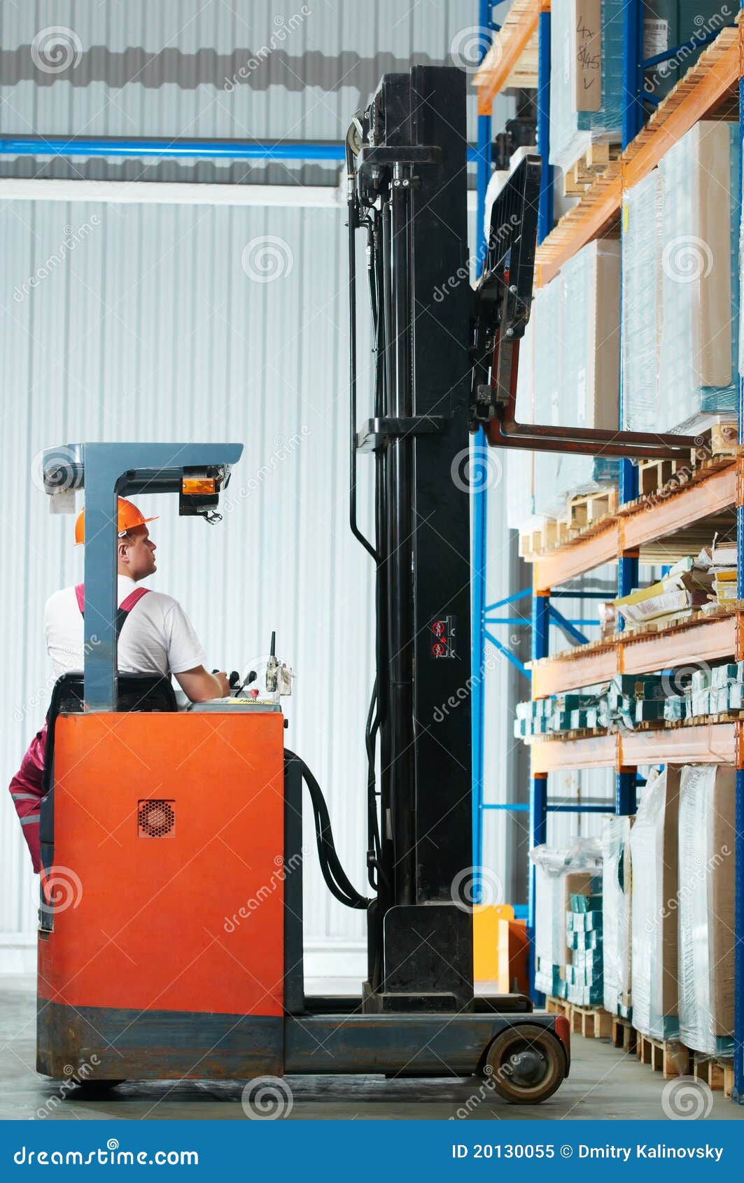 Warehouse Forklift Loader at Work Stock Image - Image of rack ...