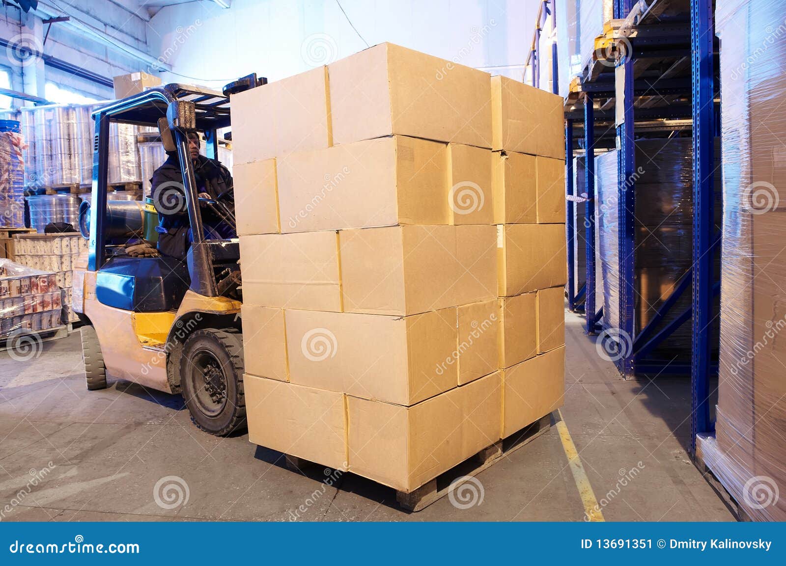 Warehouse Forklift Loader Worker Stock Image - Image of container ...