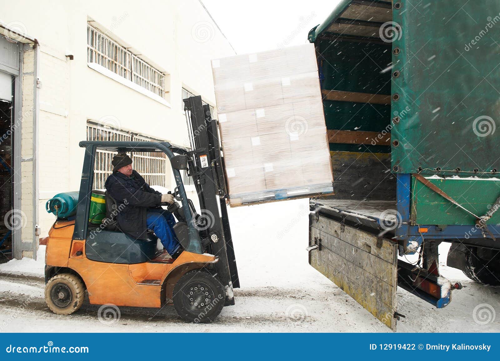 Warehouse Forklift Loading a Car Stock Photo - Image of action, inside ...