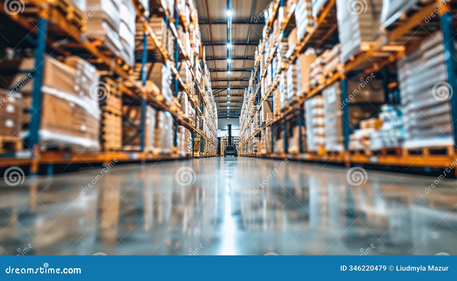 Warehouse with a Forklift in the Middle of the Aisle Stock Image ...