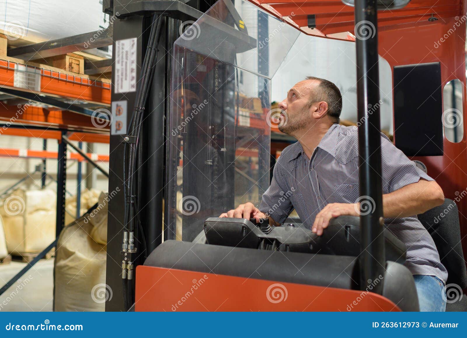Warehouse Forklift Operator at Work Stock Image - Image of ...