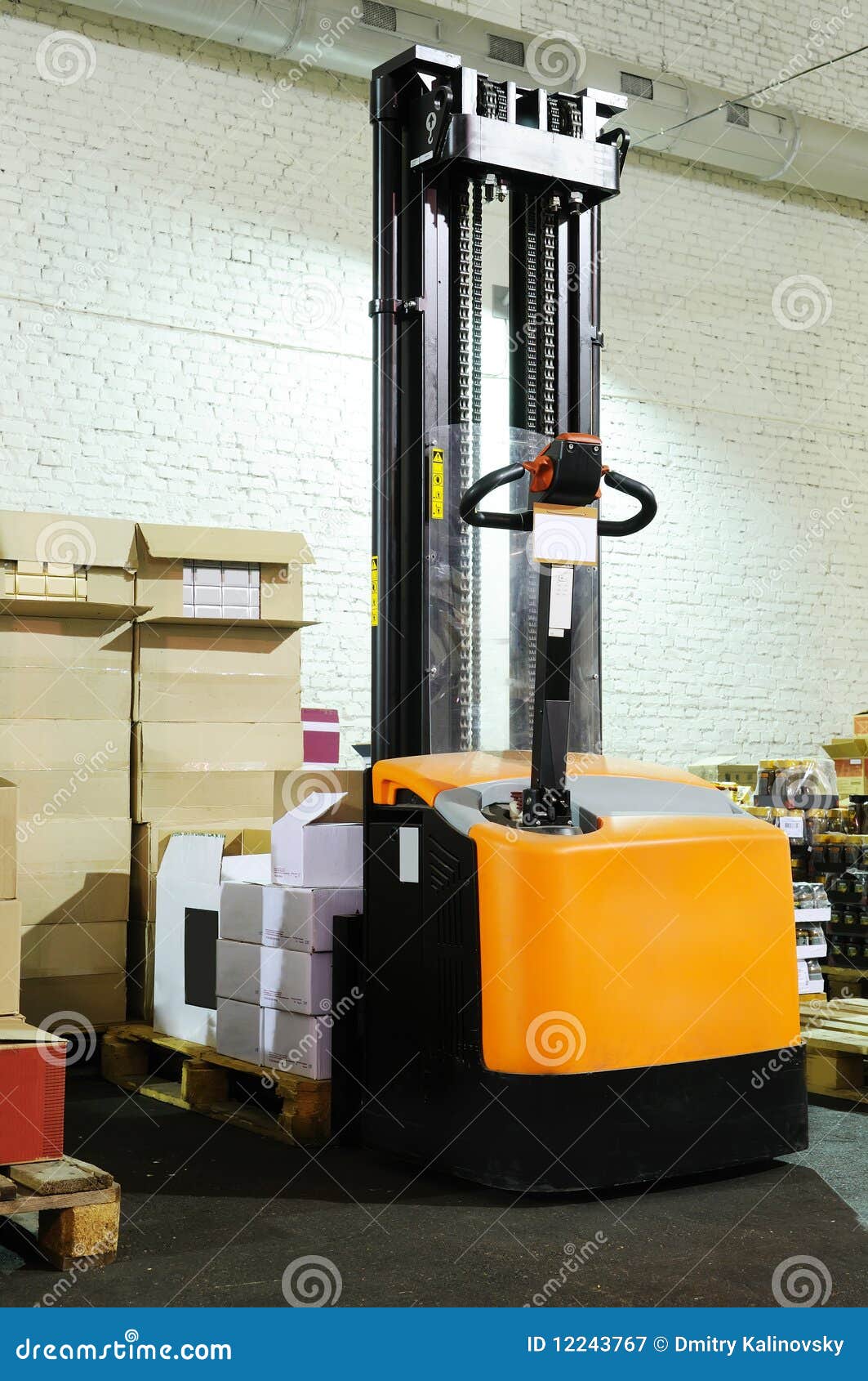 Warehouse Forklift Stacker with Boxes Stock Image - Image of industry ...