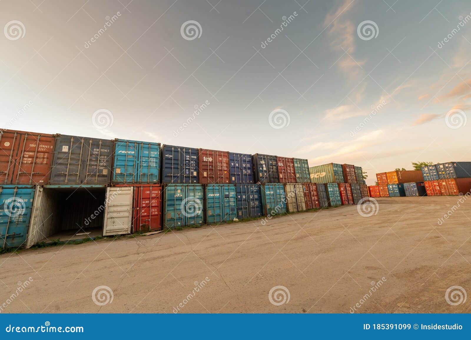 Warehouse of Freight Containers. Metal Boxes Loaded with Each Other in ...