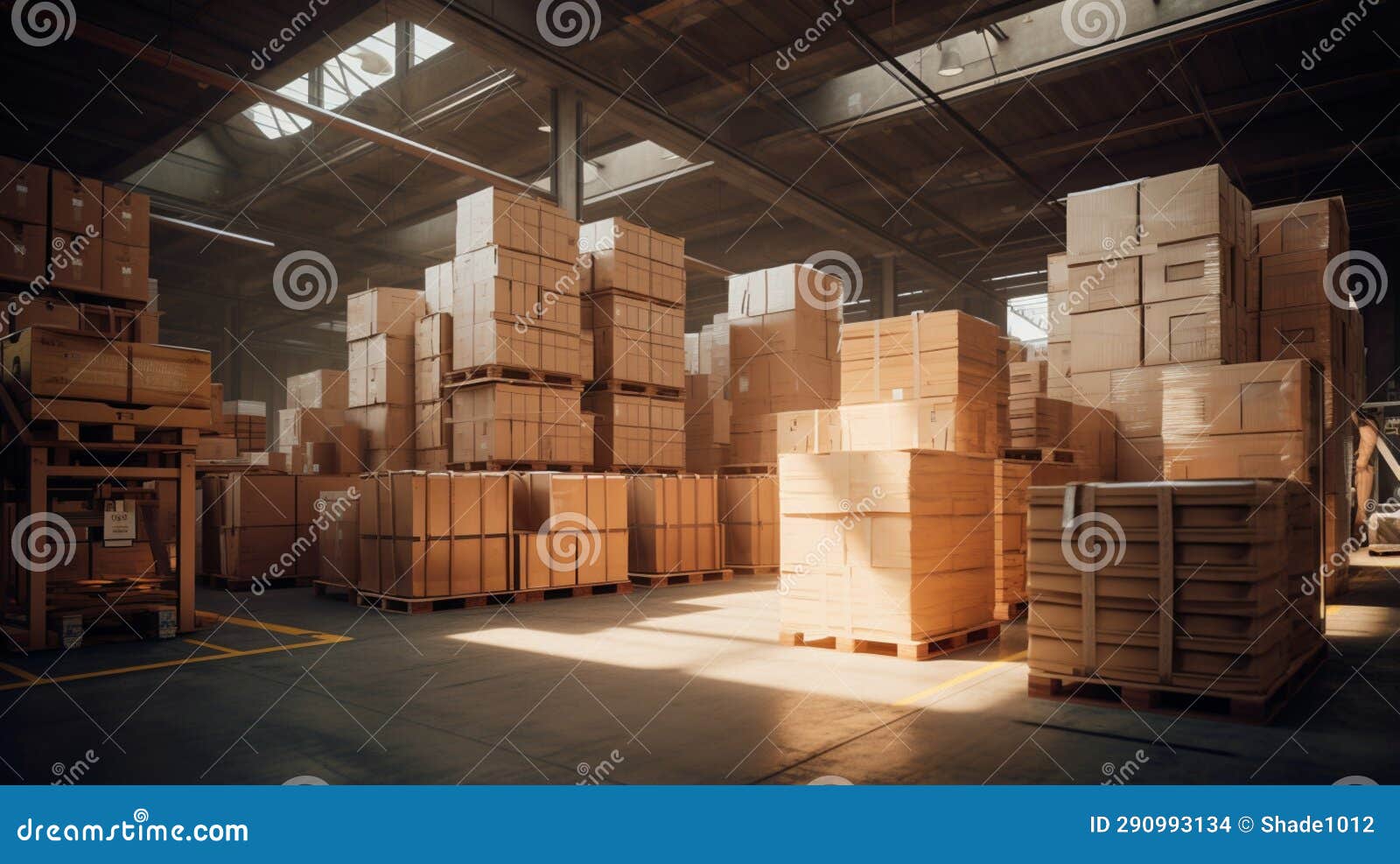 A Warehouse Full of Boxes and Pallets. Stock Illustration ...