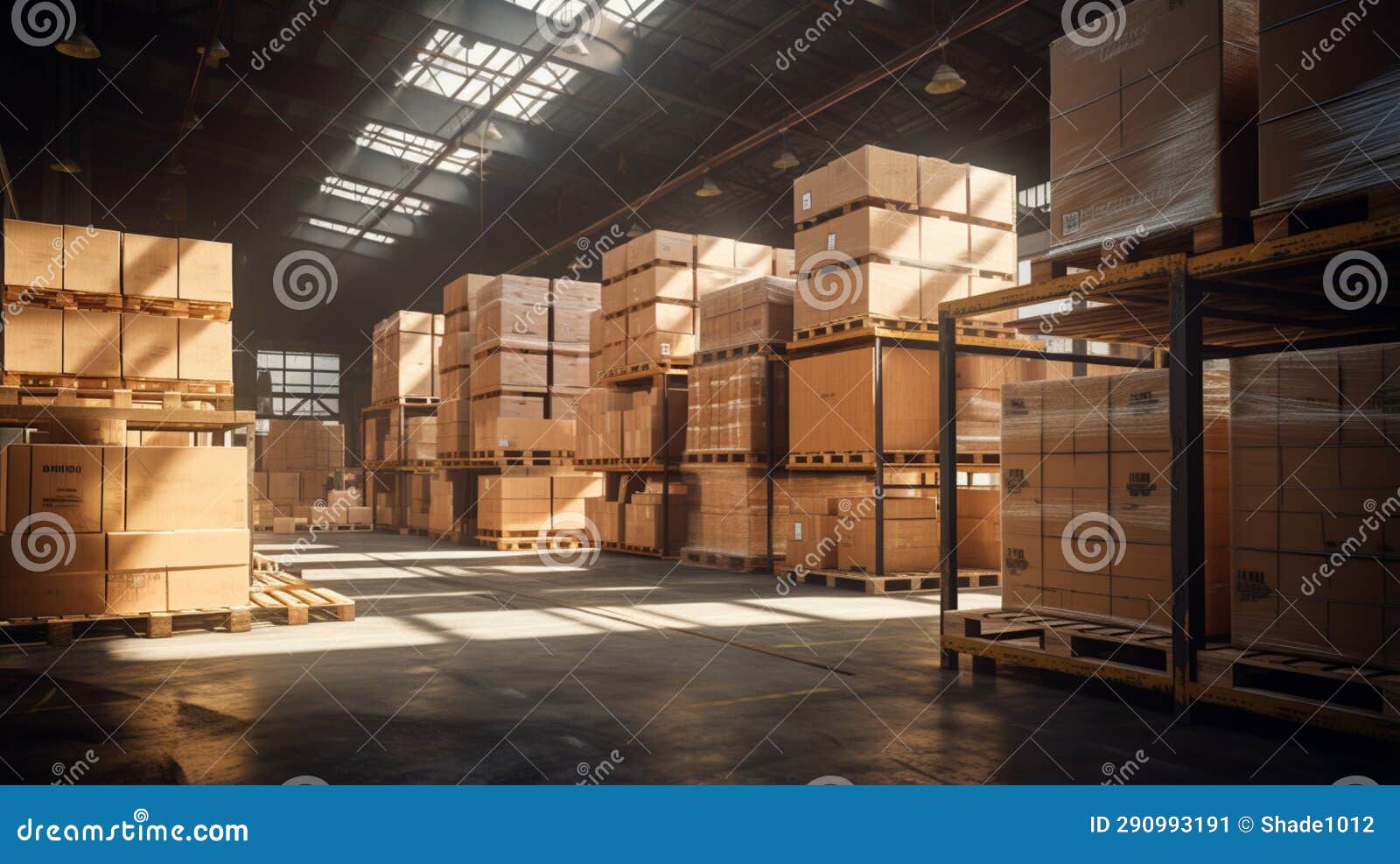 A Warehouse Full of Boxes and Pallets. Stock Illustration ...