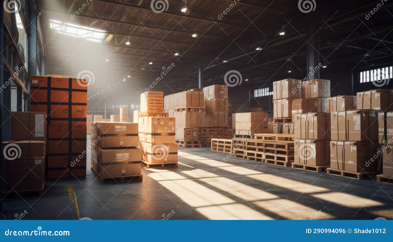 A Warehouse Full of Boxes and Pallets. Stock Illustration ...