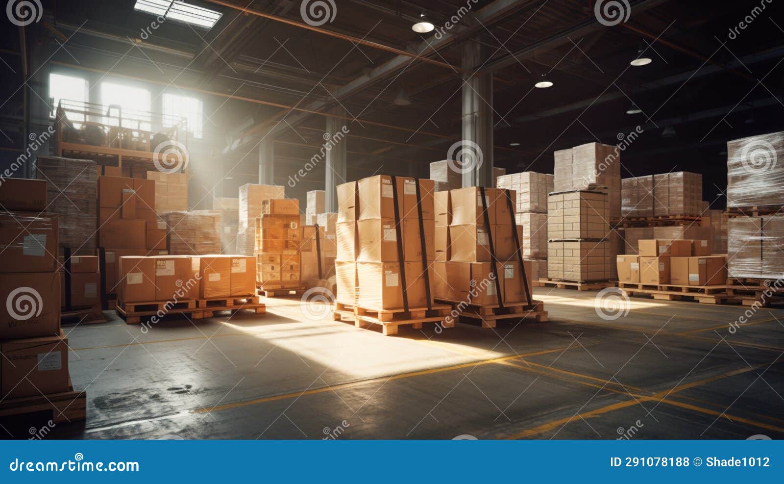 A Warehouse Full of Boxes and Pallets. Stock Illustration ...