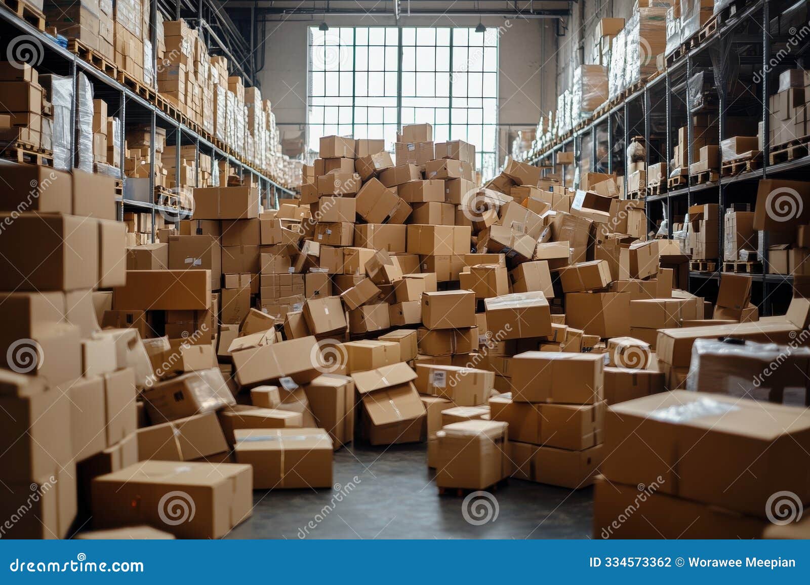 A Warehouse Full of Boxes Stacked on Top of Each Other Stock Photo ...
