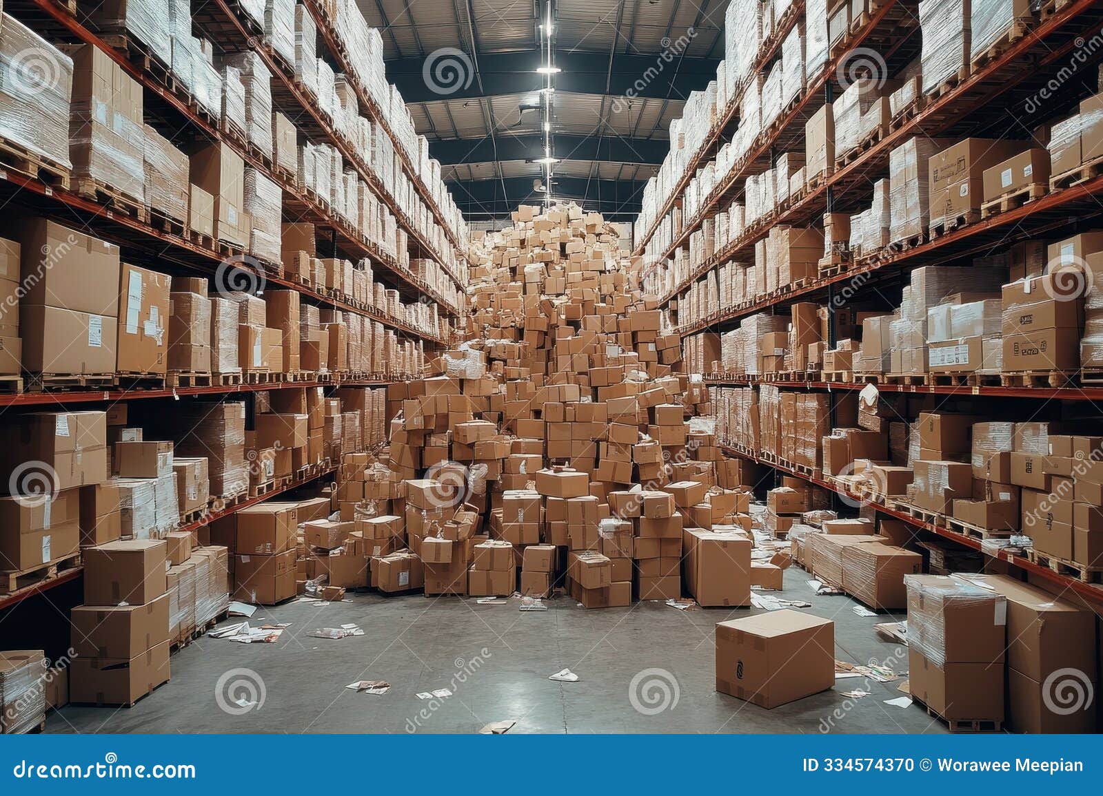 A Warehouse Full of Boxes Stacked on Top of Each Other Stock Photo ...