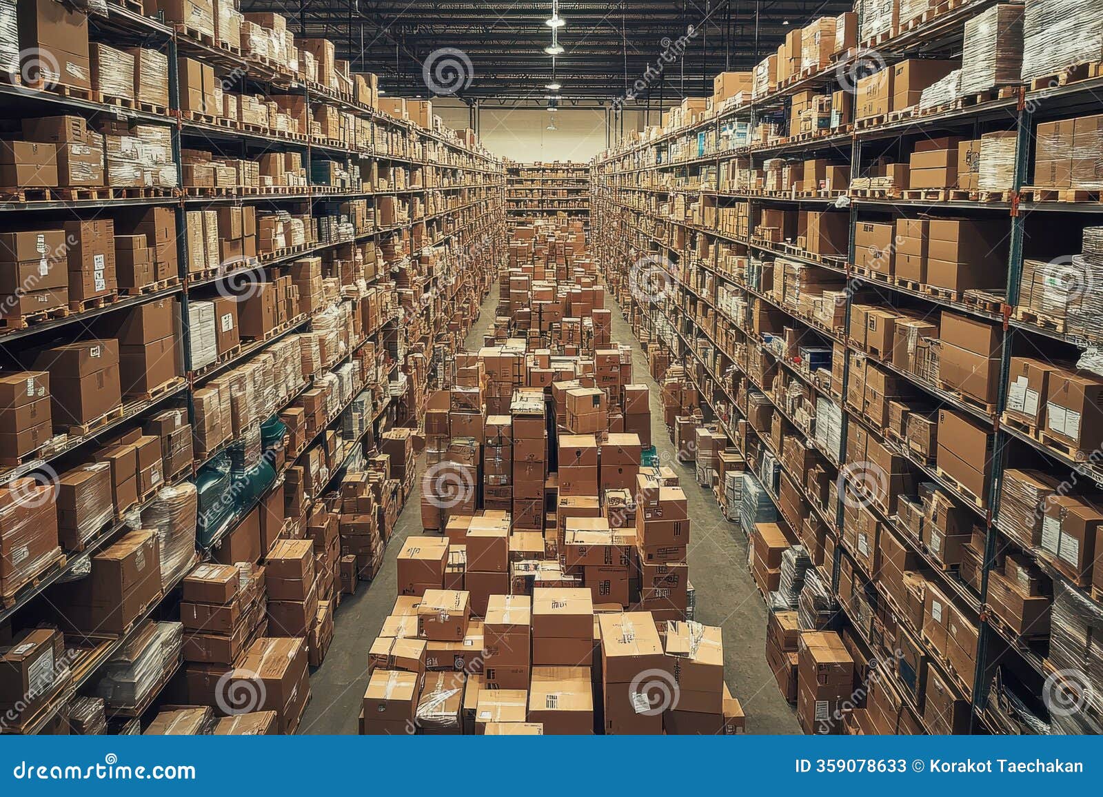 A Warehouse Full of Boxes Stacked on Top of Each Other Stock Image ...
