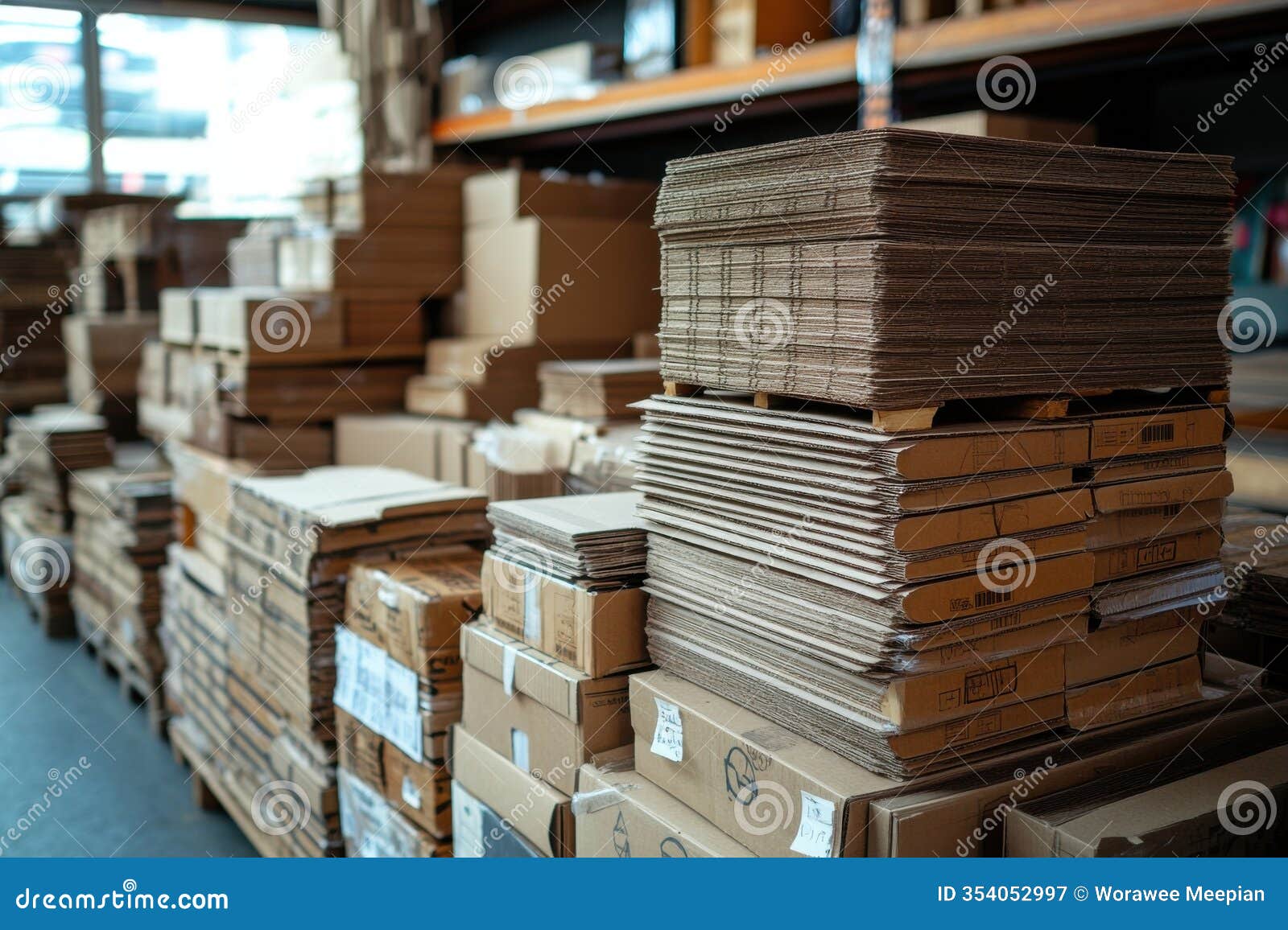A Warehouse Full of Cardboard Boxes Stacked on Top of Each Other Stock ...