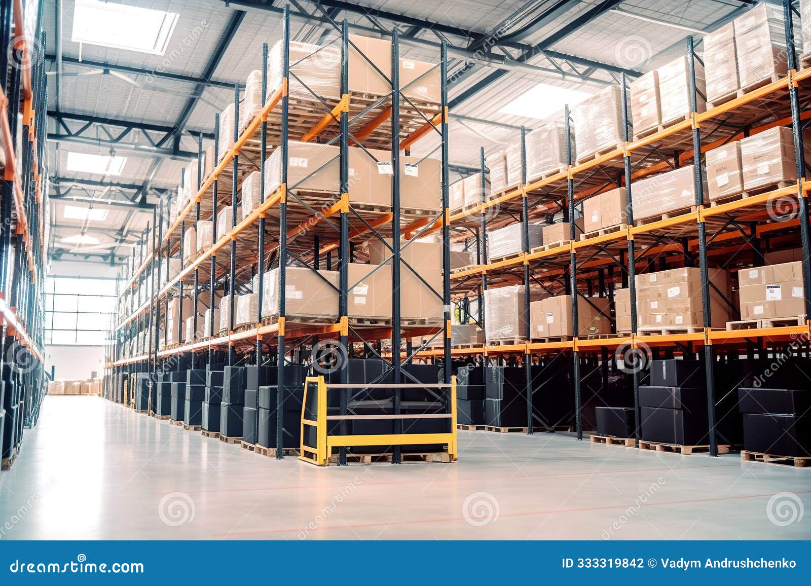 Warehouse Full Of Shelves With Goods In Cardboard Boxes And Packages ...
