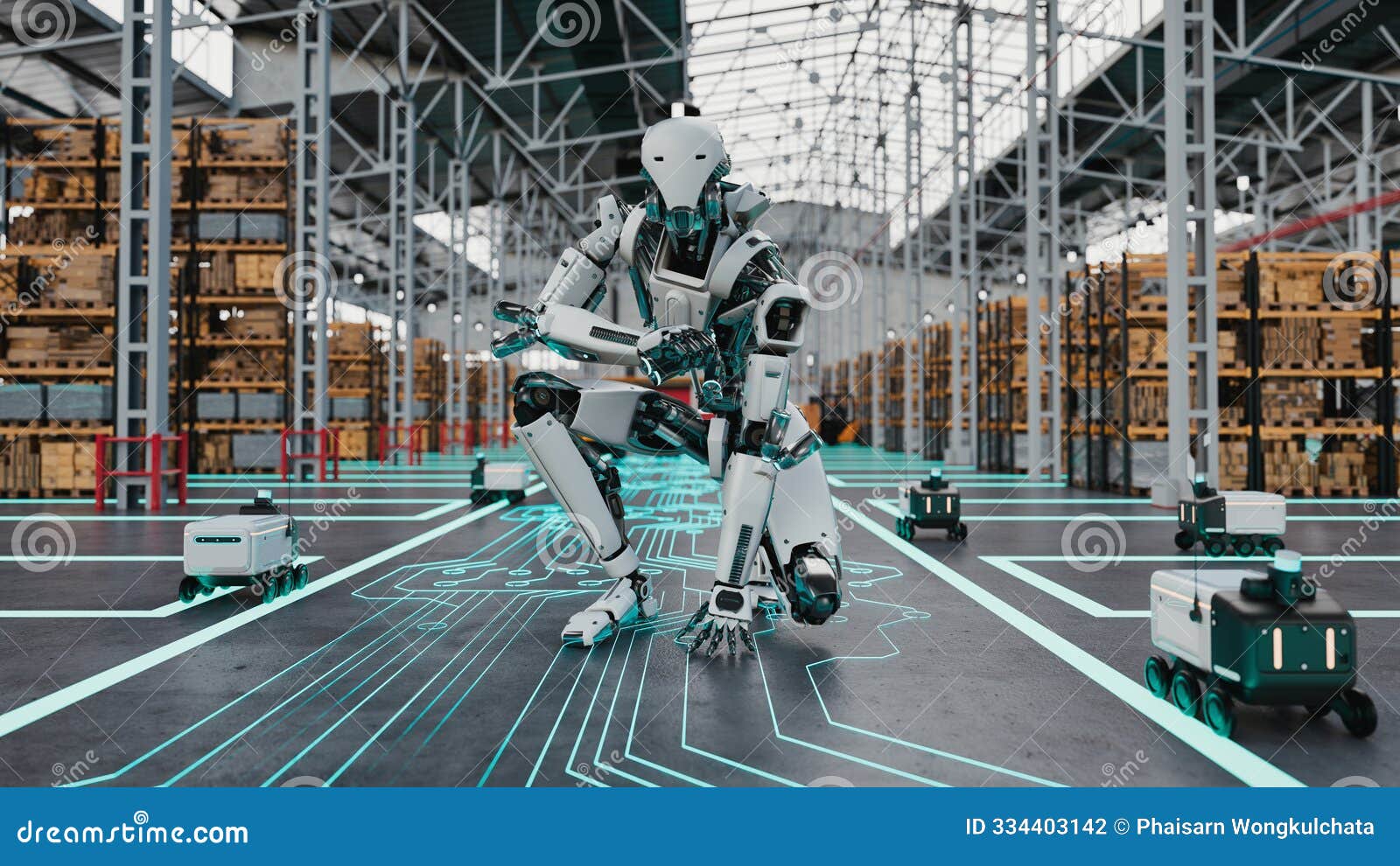 A Warehouse of the Future Where Robots Handle Automated Logistics Stock ...
