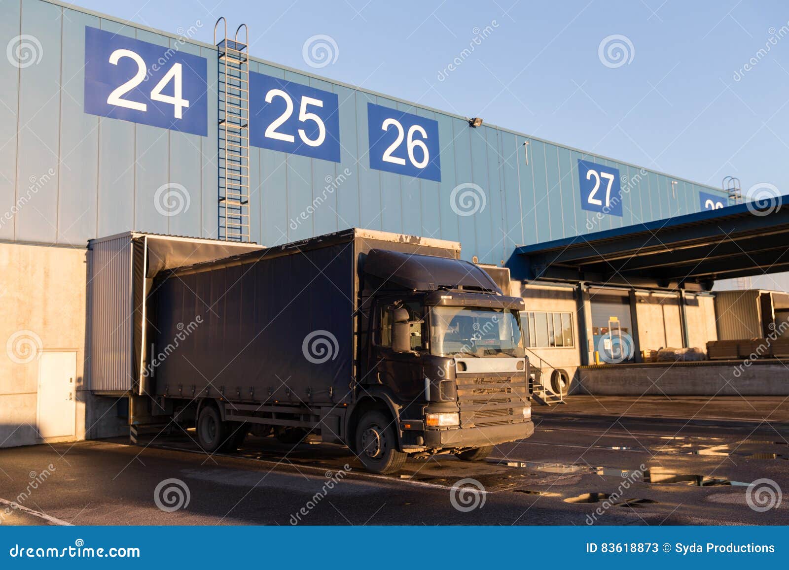 Warehouse Gates and Truck Loading Stock Image - Image of trailer ...