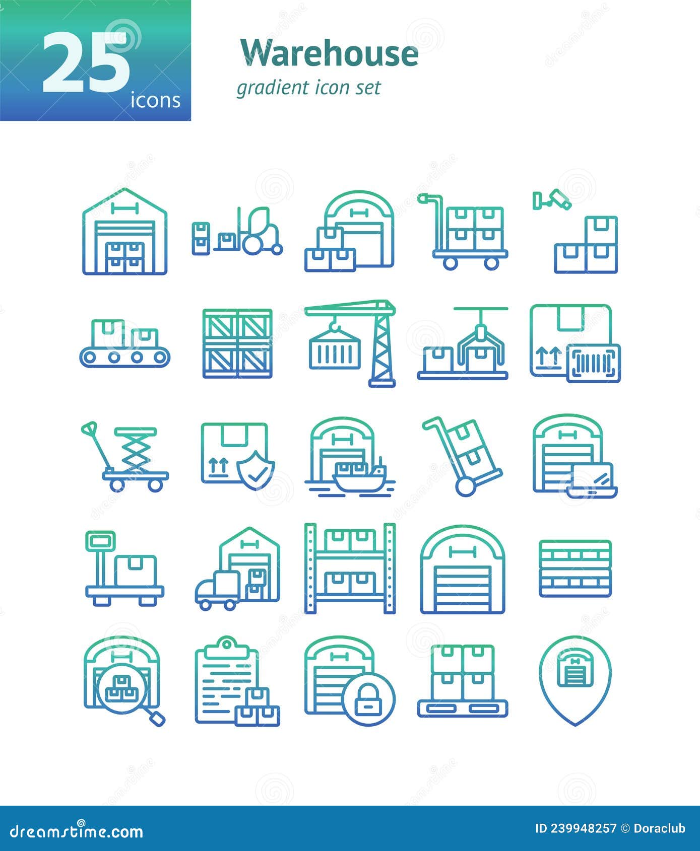 Warehouse Gradient Icon Set. Stock Vector - Illustration of package, scale: 239948257